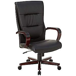 HON Topflight Executive Leather Chair - High-Back Office Chair for Computer Desk, Black/Mahogany (HVL844)