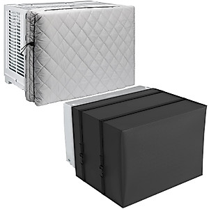 BEWAVE 2 Pack Indoor Outdoor Window Air Conditioner Cover Adjustable Window AC Unit Cover with Drawstring Double Insulation 25"x17"x3.5" for Inside Dust-Proof Waterproof 25.5”x20.5”x18” for Outside