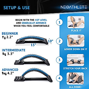 NEOATHLETE Back Cracker - Extra Silicone Pad and Chair Strap for Office Chair - Helps with Sciatica Pain Relief, Lower Back Pain Relief - Lumbar Back Stretcher - Spine Deck Board - Spine Corrector