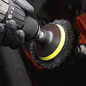 SPTA 3 Inch (75mm) Wool Buffer 3" Wool Buffing Pad Lambwool Wool Buffing polishing Pads, 6 Pcs Kit with Hook & Loop 5/8"-11 Thread Drill Adapter for Car Polishing and Buffing