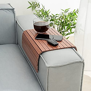 BAMJIUSHANG Sofa Arm Tray Table Sofa Tables TV Trays Sofa Tray Couch arm Table Perfect for Drink Snacks Great arm Tray for Couch armrest (16.5" L x 13.4" W x 0.3" H, Dark Brown Color)