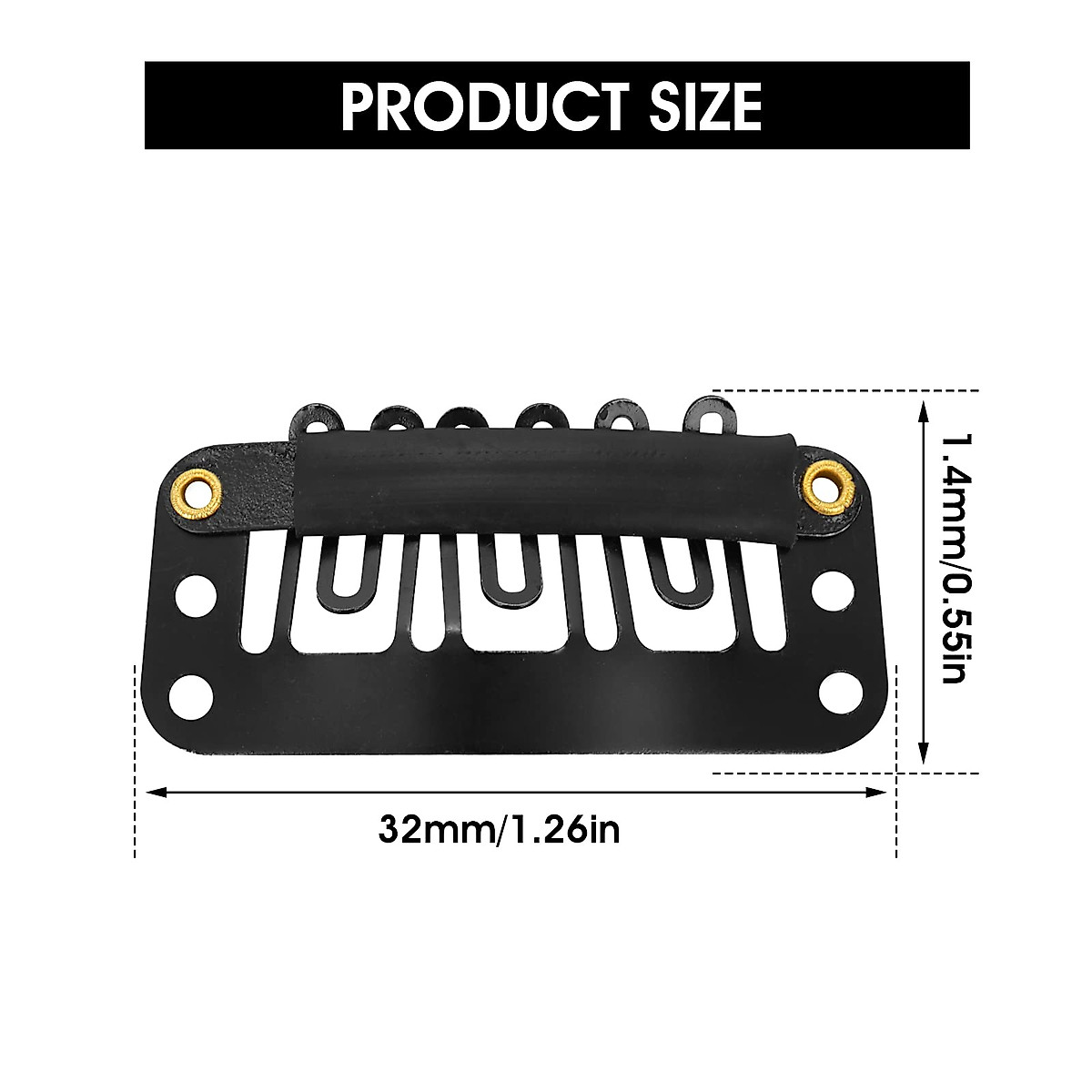 Lusofie 50Pcs Snap Wig Clips 6-Teeth U-shape Hair Extension Clips to Secure Wig No Sew With Silicon Rubber Wig Clips for Hair Extensions Hairpiece Wig Accessories(Black)