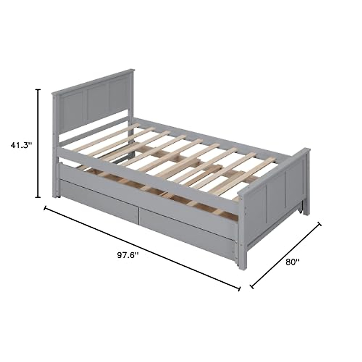 Twin Size Platform Bed with Trundle and 2 Storage Drawers, Wooden Twin Daybed with Slat Support, Modern Twin Trundle Bed Frame for Bedroom, Guest Room, Living Room (Twin, Gray)