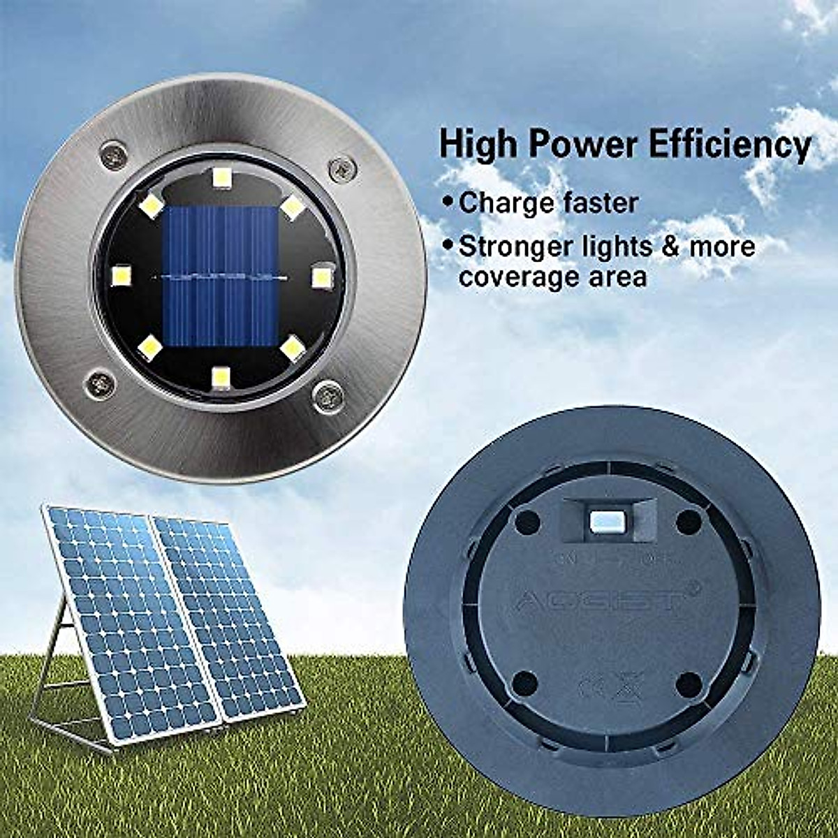 Aogist Solar Ground Lights,8 LED Garden Lights Patio Disk Lights In-Ground Outdoor Landscape Lighting for Lawn Patio Pathway Yard Deck Walkway