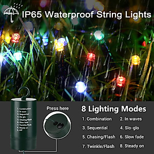 Flacchi Multi-Color Christmas Lights, 66 ft 200 LED Battery Operated String Lights Waterproof 8 Modes & Auto Timer Mini Lights for Xmas Decorations, Home, Party, Holiday Decor Outdoor Indoor