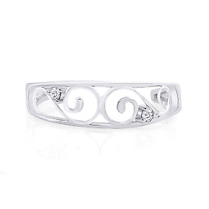 White Natural Round Diamond Accent 14k White Gold Filigree Style Adjustable Toe Ring (I-J Color, I2-I3 Clarity)