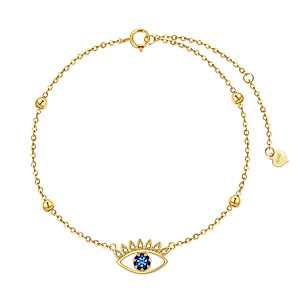YDD 14K Solid Gold Evil Eye Bracelet for Women Wife Girlfriends Blue Eye Bangle 6.5’’+1’’+1’’