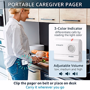 Bed Alarm Caregiver Pager with Wireless Motion Sensor Alarm Indoor Fall Prevention for Elderly Monitoring Seniors Dementia Patients Seniors Home Door Chime