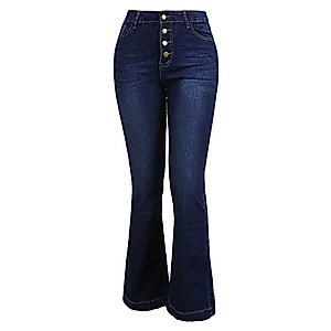 Andongnywell Womens Classic Stretchy Flare Jeans Stretch Slim Bell Bottom Wide Leg Denim Pants Trousers (Blue,X-Large)