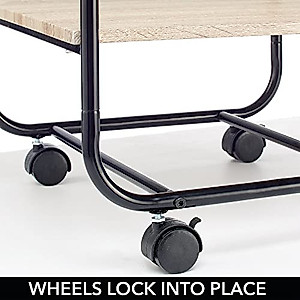 mDesign Metal Wood 3-Tier Rolling Household Storage Cart to use in Bathrooms, Kitchen, Craft Rooms, Laundry Rooms, and Kid's Rooms - Portable, Includes 4 Caster Wheels - Natural/Black