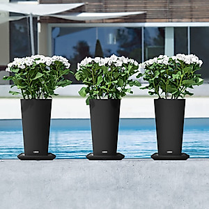 Elevens Tall Planters 27 Inch Tapered Square Planters Garden Flower Pots,Indoor/Outdoor Planter with Tray, Large Planter for Patio Black-2 Pack