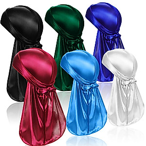 ASKNOTO 6 Pcs Silky Durag Headwraps Dorag for Men Women Waves, Durags Pack with Long Tail and Wide Straps, 6 Colors
