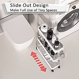 NOTHEIA Slim Storage Cart 3-Tier, Bathroom Organization Slide Out Cart, Laundry Organization and Storage Utility Cart, Snack Cart with Wheels Thin Space Solutions, White