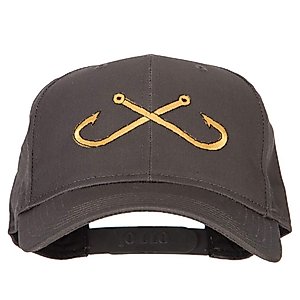 Fishing Crossed Fishhooks Embroidered Solid Cotton Pro Cap - Charcoal OSFM