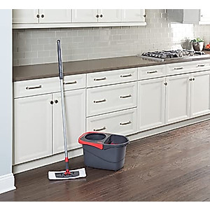 Rubbermaid Microfiber Flat Spin Mop Floor Cleaning System with Wringer Bucket, Red, Flat Floor Mop for Hardwood/Laminate/Vinyl/Tile/Stone Floors
