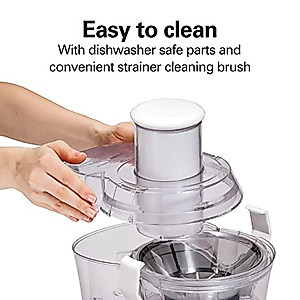 Hamilton Beach 67702 Juicer Machine, Big Mouth Large 3” Feed Chute for Whole Fruits and Vegetables, Easy to Clean, Centrifugal Extractor, BPA Free, 800W Motor, White