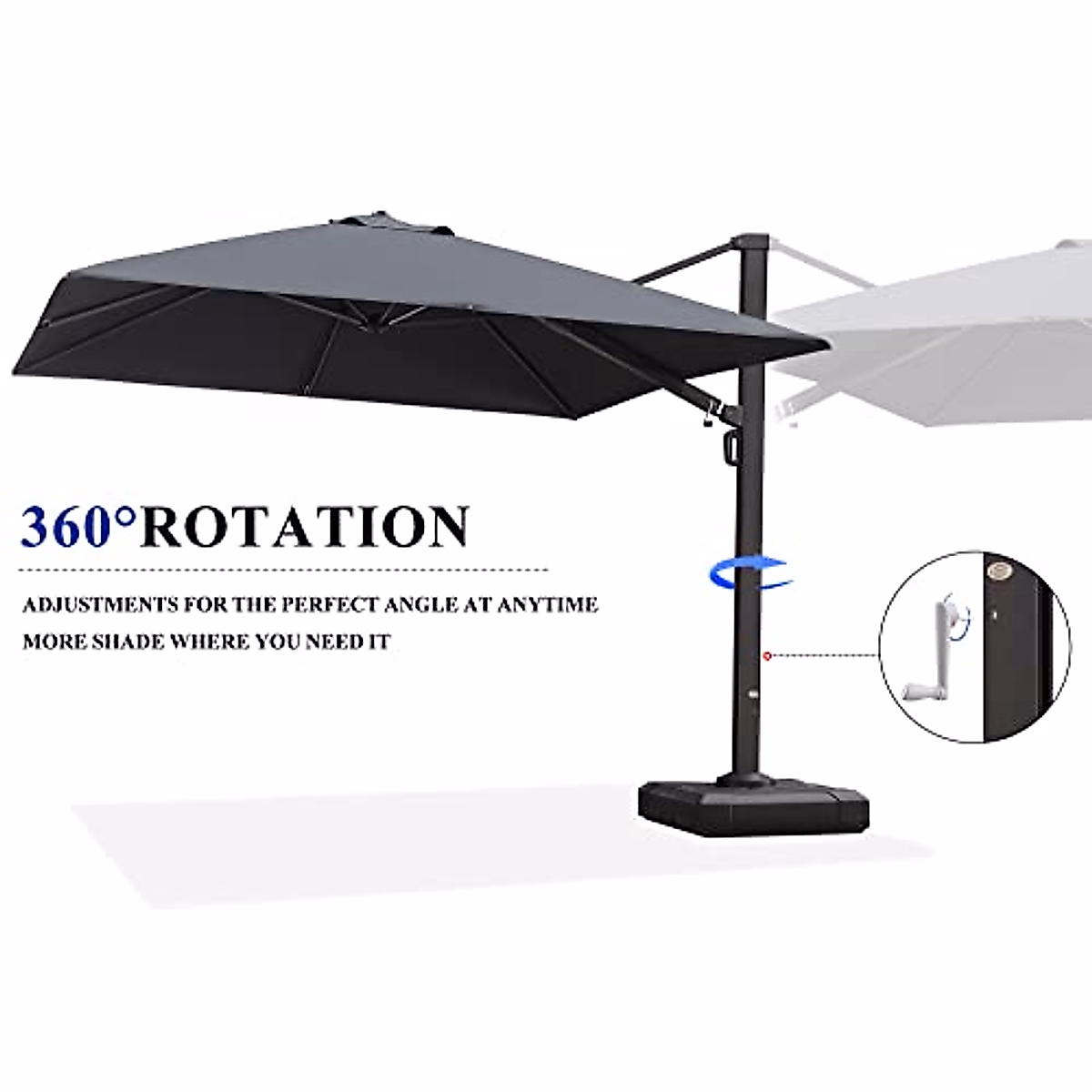 PURPLE LEAF 10 FT Square Patio Umbrella Large Outdoor Aluminum Umbrella Offset Umbrella with 360-degree Rotation Cantilever Umbrella for Garden Deck Backyard Pool, Grey