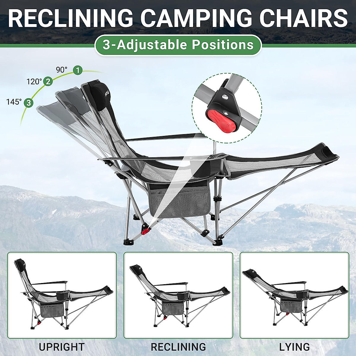 #WEJOY 2-in-1 Reclining Camping Chair with Removable Umbrella Lightweight Folding Camping Chair with Adjustable Backrest & Footrest Portable Patio Lounge Chair with Headrest, Cup Holder for Outdoor