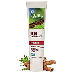 Desert Essence Neem Cinnamint Toothpaste 6.5 oz - Non-GMO, Gluten Free, Vegan, Cruelty Free, Fluoride Free - Neem & Pure Australian Tea Tree Oil - Neutralize Bacteria - Healthy Mouth & Bright Smile