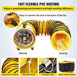 VEVOR Utility Blower Fan, 12inch Portable Ventilator 3900m³/h 1900rpm 2800rpm High Velocity Two-Speed Cylinder Fan 520W Utility Blower with 5m Duct Hose, 110V