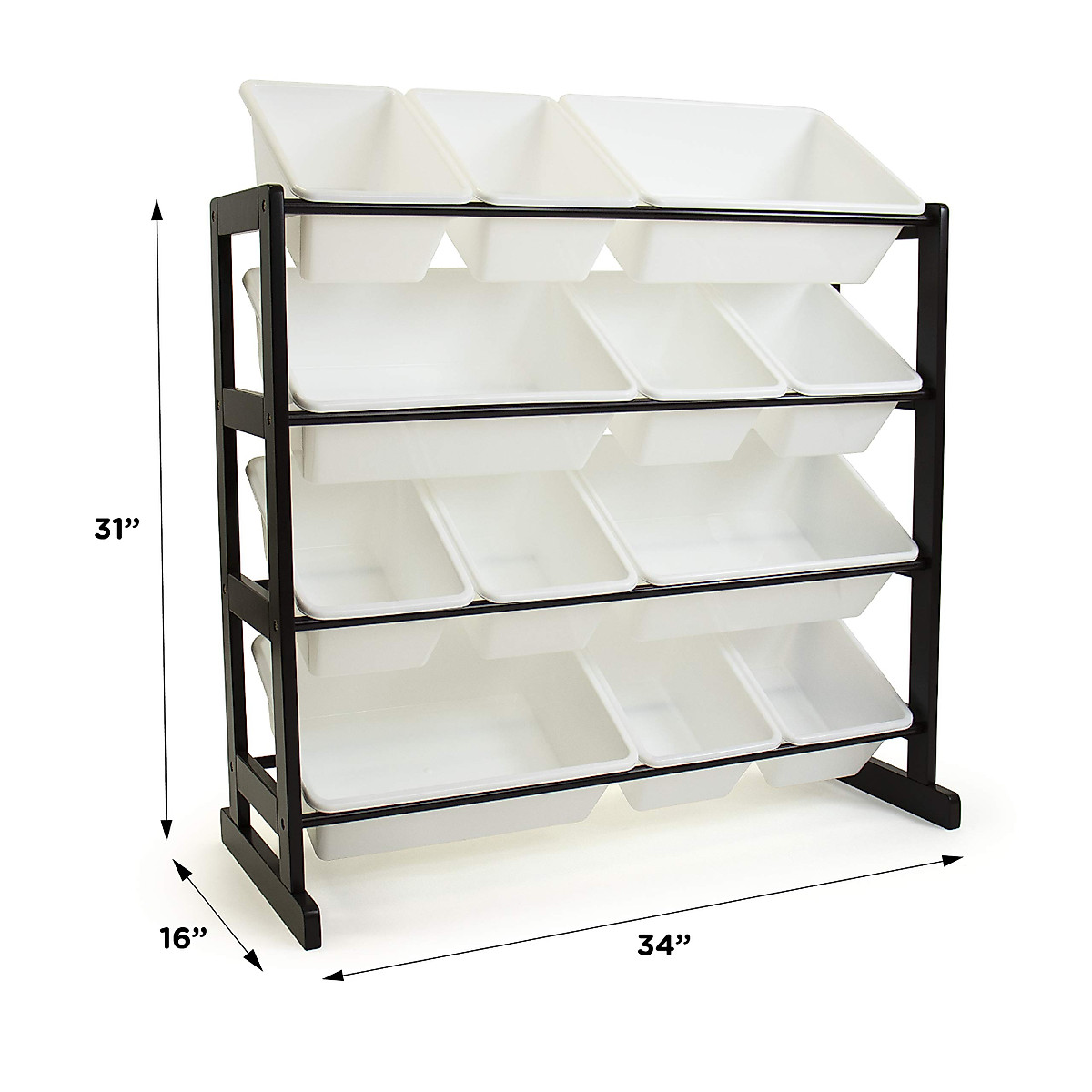 Humble Crew Ladder Toy Organizer with 12 Storage Bins, Espresso/White