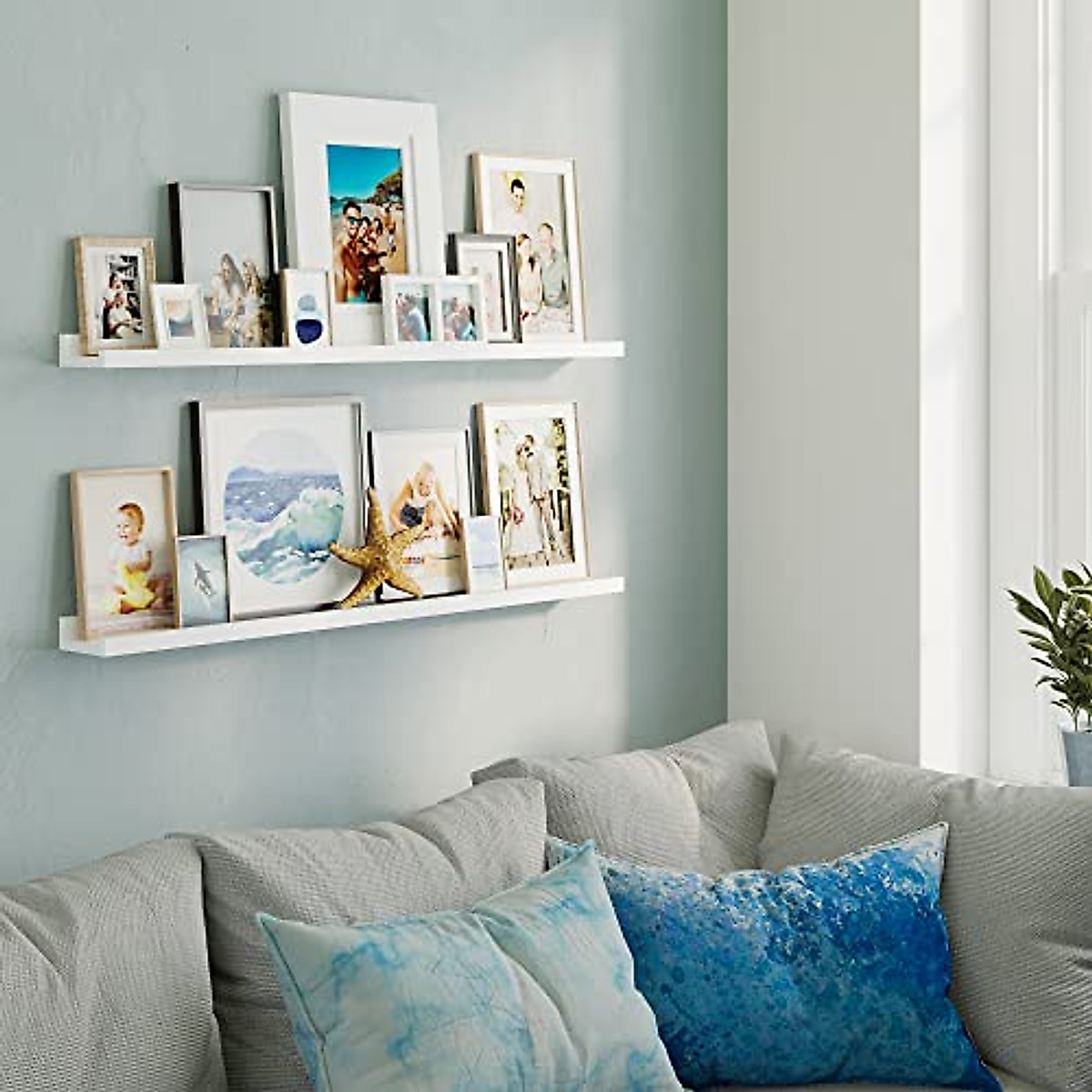 You Have Space Lagos 36" Picture Ledge Shelf for Living Room Decor, Office Decor and Farmhouse Kitchen Decor, White Set of 2