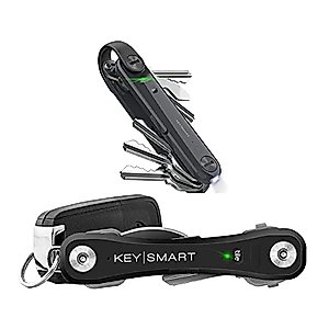 KeySmart Max - Compact Trackable Key Organizer w LED Flashlight and Tile Bluetooth Key Finder Technology (up to 14 Keys, Steel Gray) Bundle with KeySmart Pro (up to 10 Keys, Black)
