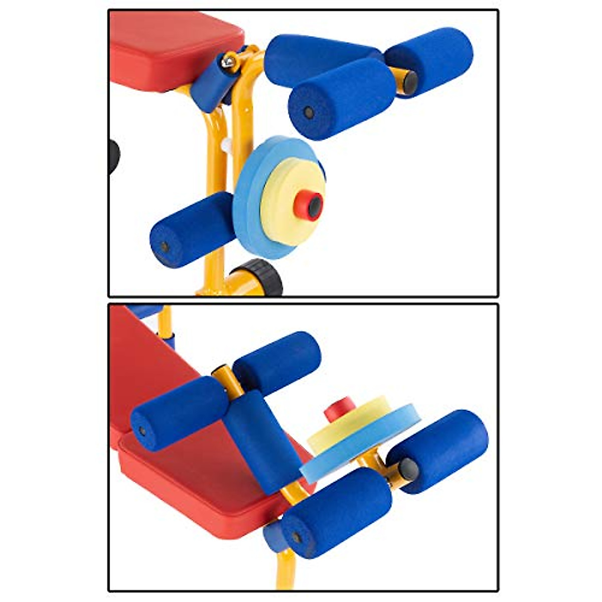 Hey! Play! Toy Bench and Leg Press – Children’s Play Workout Equipment for Beginner Exercise, Weightlifting, Powerlifting - for Boys and Girls, Brown (80-SH-04)