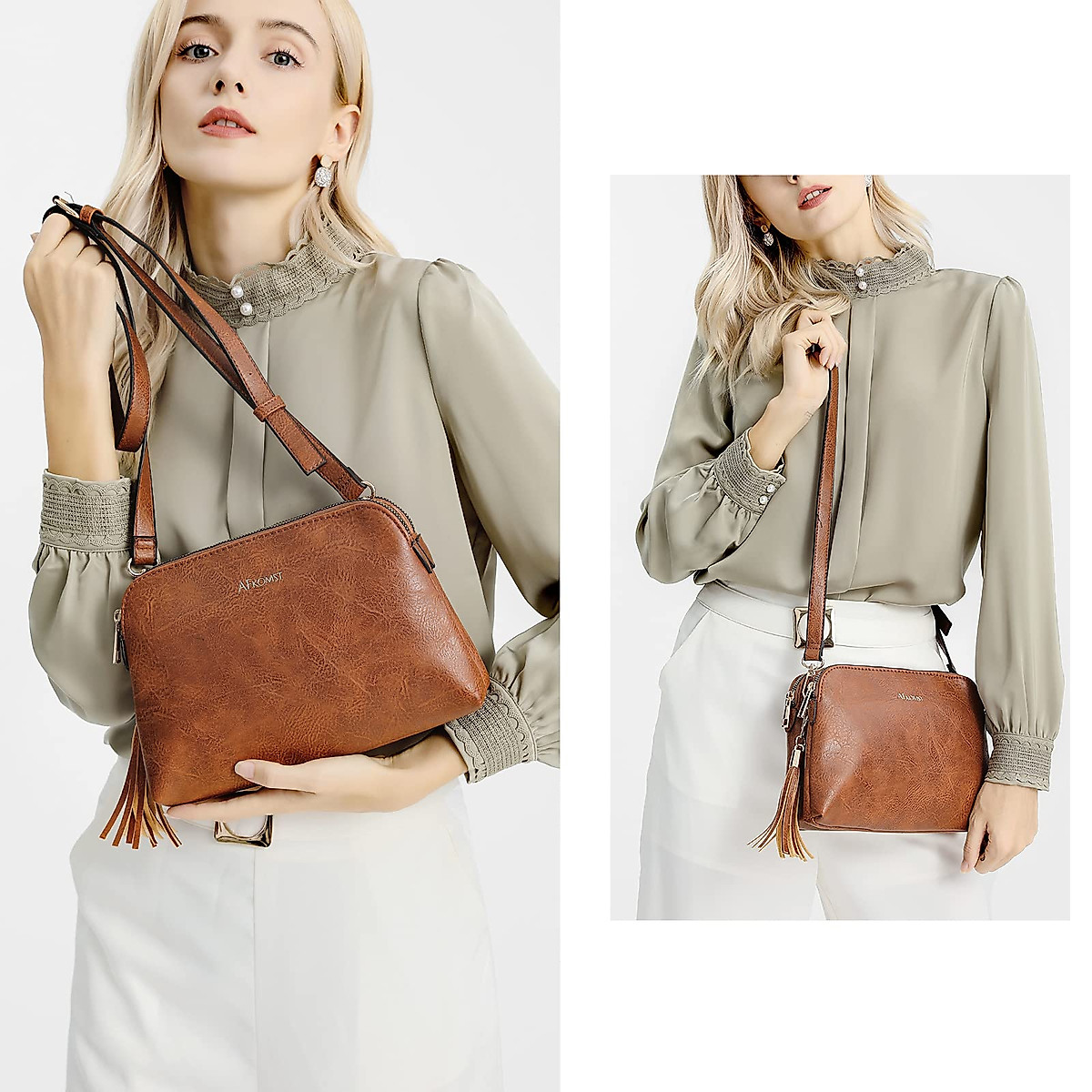 Crossbody Bags for Women Small Saddle Purses and Boho Cross body Handbags,Vegan Leather, Caramel Brown