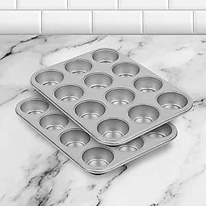 G & S Metal Products Company Baking with G&S Set of Two Heavy Duty 12-Cup Muffin Pans, Gray, 230TH