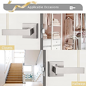 Probrico 10 Pack Square Door Lever Door Lock Handle Lockset Keyless Doorknobs Passage Knobs Lockset Interior Hallway Passage Closet in Satin Nickel