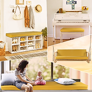 Millsilo Bench Cushion for Indoor Outdoor Furniture, Non-Slip Window Seat Cushions,Piano Shoe Storage Bench Pads, Water Repellent Picnic Kitchen Dining Long Leathaire Chair Cushion 36x14x4 inch Yellow
