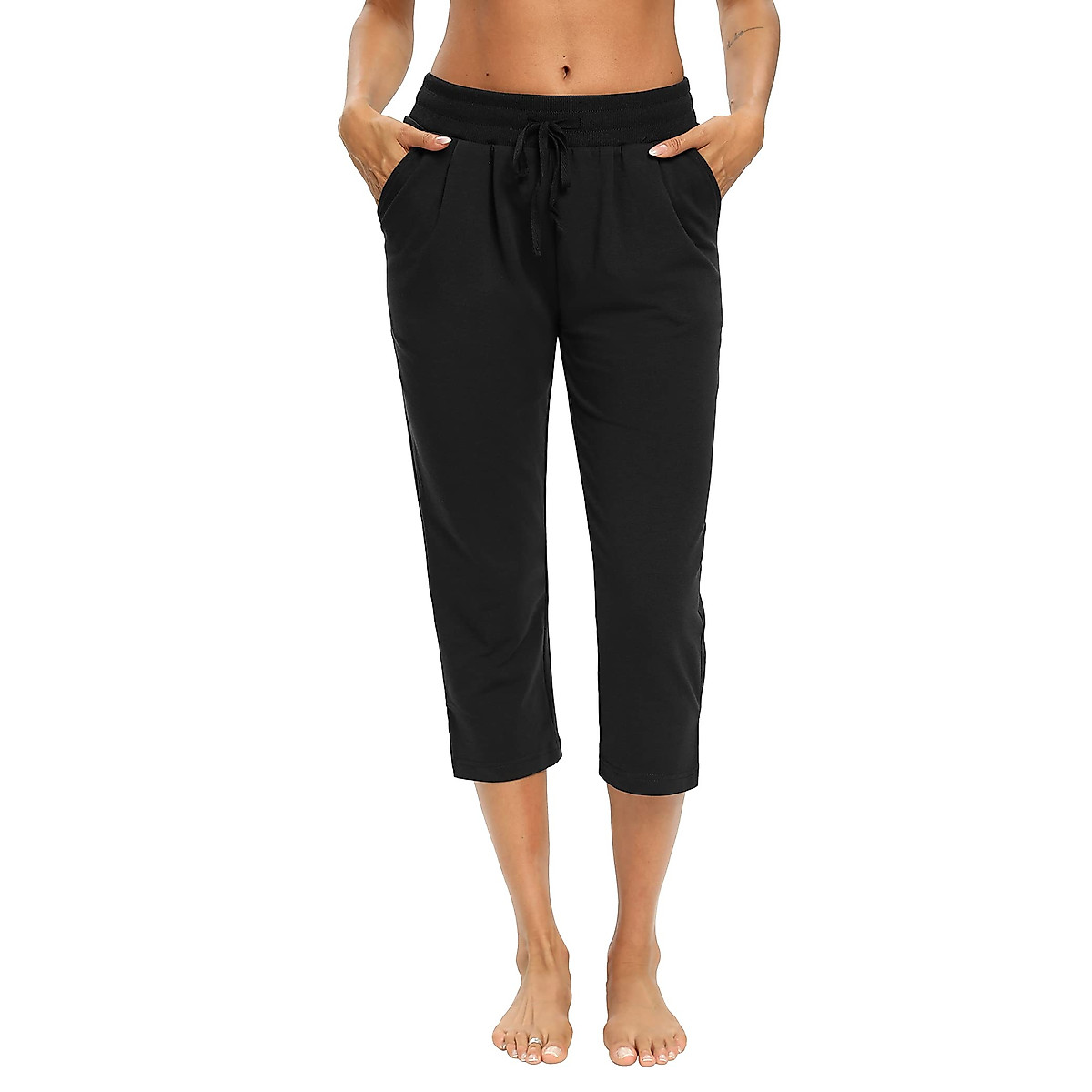 LEXISLOVE Capris for Women Casual Summer Wide Leg Crop Pants Loose Comfy Drawstring Yoga Jogger Capri Pants with Pockets Black XL