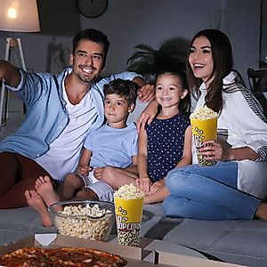 KORCCI Plastic Popcorn Containers 4Packs-Reusable Popcorn Bucket Retro Style for Movie Night, Classic Popcorn Bowl, 7.7"Tall x 4.4"Top Diameter,32oz