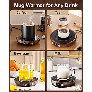 SWEETFULL Mug Warmer, 36W Coffee Cup Warmer for Desk with 3-Temp Settings Display, 2-12H Timer, Candle Warmer Plate, Coffee Accessories for Women Men Mom Dad - Wood