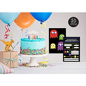 QOFO Arcade Game Party Invite Cards-Set of 20 With Envelopes,Game Themed Birthday Party,Birthdays Party Decorations And Supplies-YQC07