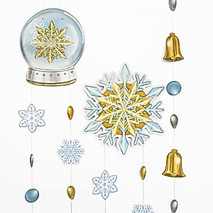 6 pcs Gold Blue White Snowflake Garland for Christmas Decorations Winter Wonderland Birthday Banner Hanging Snow Flake Decor Frozen Backdrop Streamer for Wedding Bridal Baby Shower Party Supplies