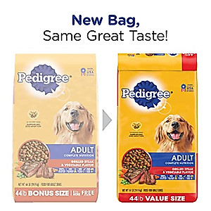 Pedigree Complete Nutrition Adult Dry Dog Food Grilled Steak & Vegetable Flavor Dog Kibble, 44 lb. Bonus Bag