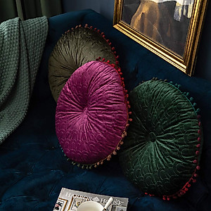 vctops Velvet Soft Round Chair Pads Cute Gradient Pom Pom Indoor Dining Chairs Cushion (Dark Green, Diameter 16")