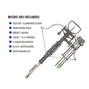 Excalibur Micro 380 Lightweight Compact Accurate Ambidextrous CeaseFire Safety Hunting Archery Crossbow, Mossy Oak Break-Up Country w/Tact-100 Illum Scope