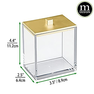 mDesign Plastic Rectangle Apothecary Canister - Organizer for Bathroom Vanity Countertop Shelf Decor - Holds Cotton Swabs, Soap, Makeup, Bath Salts - Lumiere Collection - 2 Pack - Clear/Gold