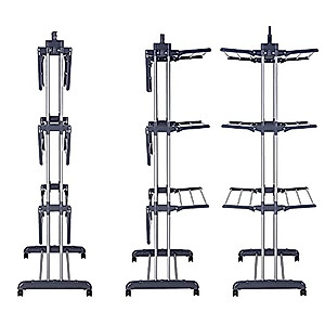 Aquaterior Folding 3 Tier Clothes Drying Rack Rolling Collapsible Garment Laundry Dryer Hanger Stand Rail Indoor Dark Grey