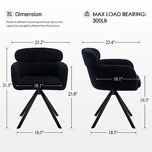 Zesthouse Sherpa Desk Chair No Wheels, Swivel Vanity Chair for Girls Women, Modern Accent Armchair with Extra Backs, Upholstered Computer Task Chair for Living Room Bedroom, Black