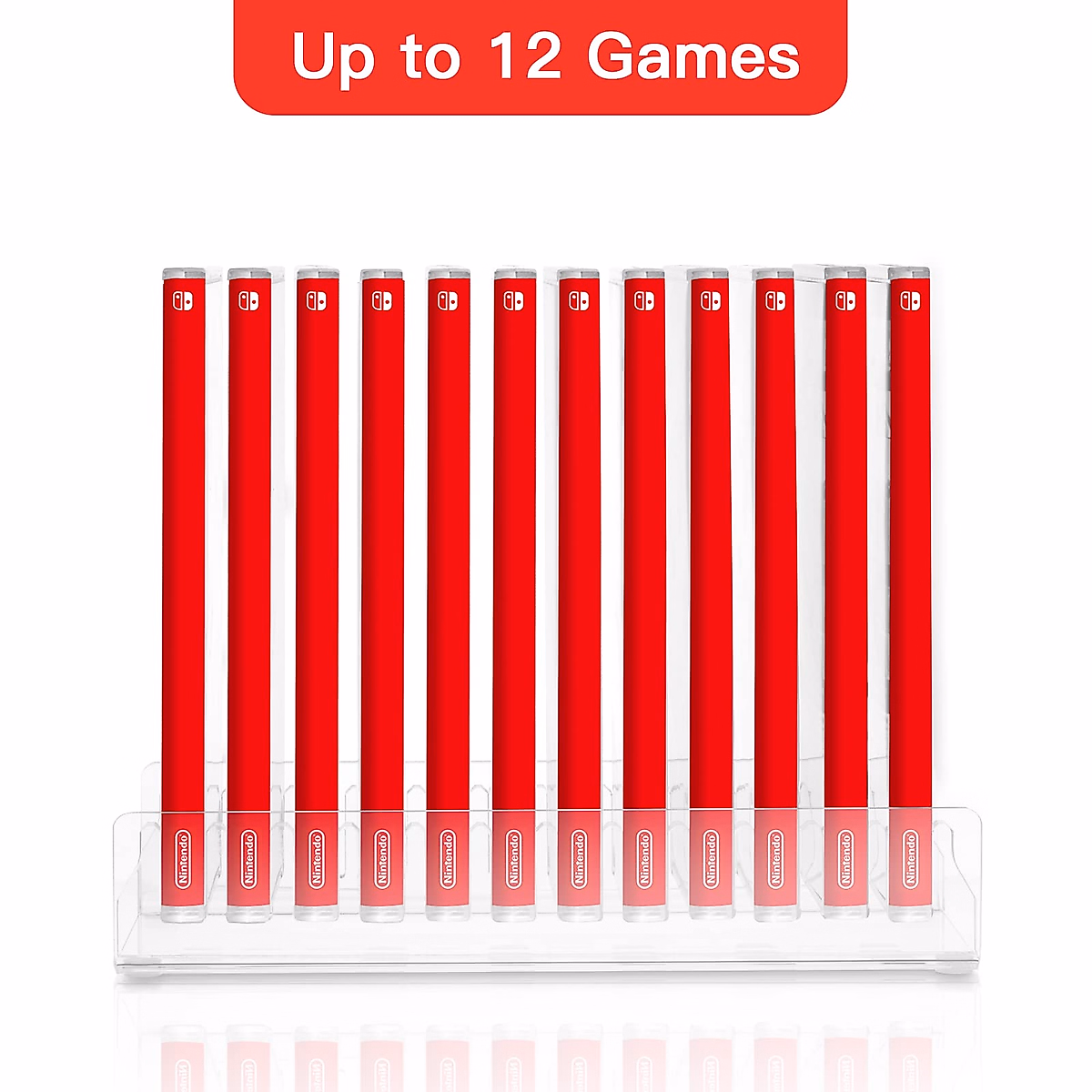 CaSZLUTION Acrylic Game Storage Organizer Stand Compatible with Nintendo Switch Game Card Case, Upgraded Switch Game Display Holder Fits up to 12 Games Box - Clear