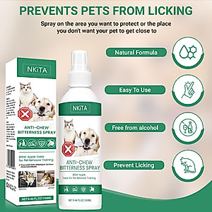 No Chew Spray for Dogs and Cats - 8 Fl Oz - Bitter Apple Spray to Keep Dogs from Chewing Things and Licking Paws - 2 in 1 Alcohol-Free Dog Training & Behavior Aids for Hot Spot and Furniture