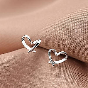 Reffeer Solid 925 Sterling Silver Tiny Heart Stud Earrings for Women Teens Love Heart Stud Earrings (A-Silver)