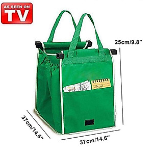2Pack Reusable Shopping Trolley Bags Grab and Go Bag Collapsible Grocery Tote Bags with Handles, Clip on Shopping Cart As Seen On TV