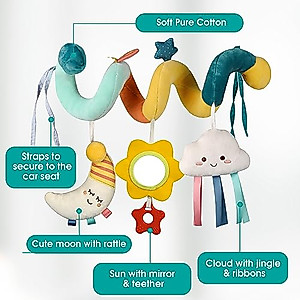 Elsonap Car Seat Toys Stroller Toys Newborn Toys Baby Toys 0-6 Months, Infant Toys 0-6 Months Baby Toys 3-6 Months for Mobile Crib Bassinet with Squeak Mirror Teether for 0 3 6 9 12 Boys Girls Babies