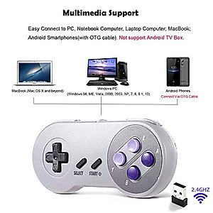 suily Wireless USB Controller for SNES NES Emulator, 2.4GHz USB Gamepad Classic Game Controller Joypad for Windows Laptop PC Mac Raspberry PI System (2 Pack)