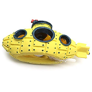 Xiaoyztan Yellow Submarine Style Aquarium Bubble Maker Decoration Fish Tank Ornament Landscape Hiding Cave with Air Stone
